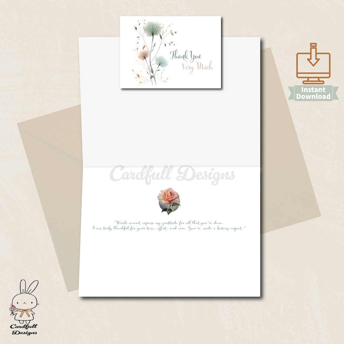 Thank You Printable Card / Instant Download PDF / Thank You ...