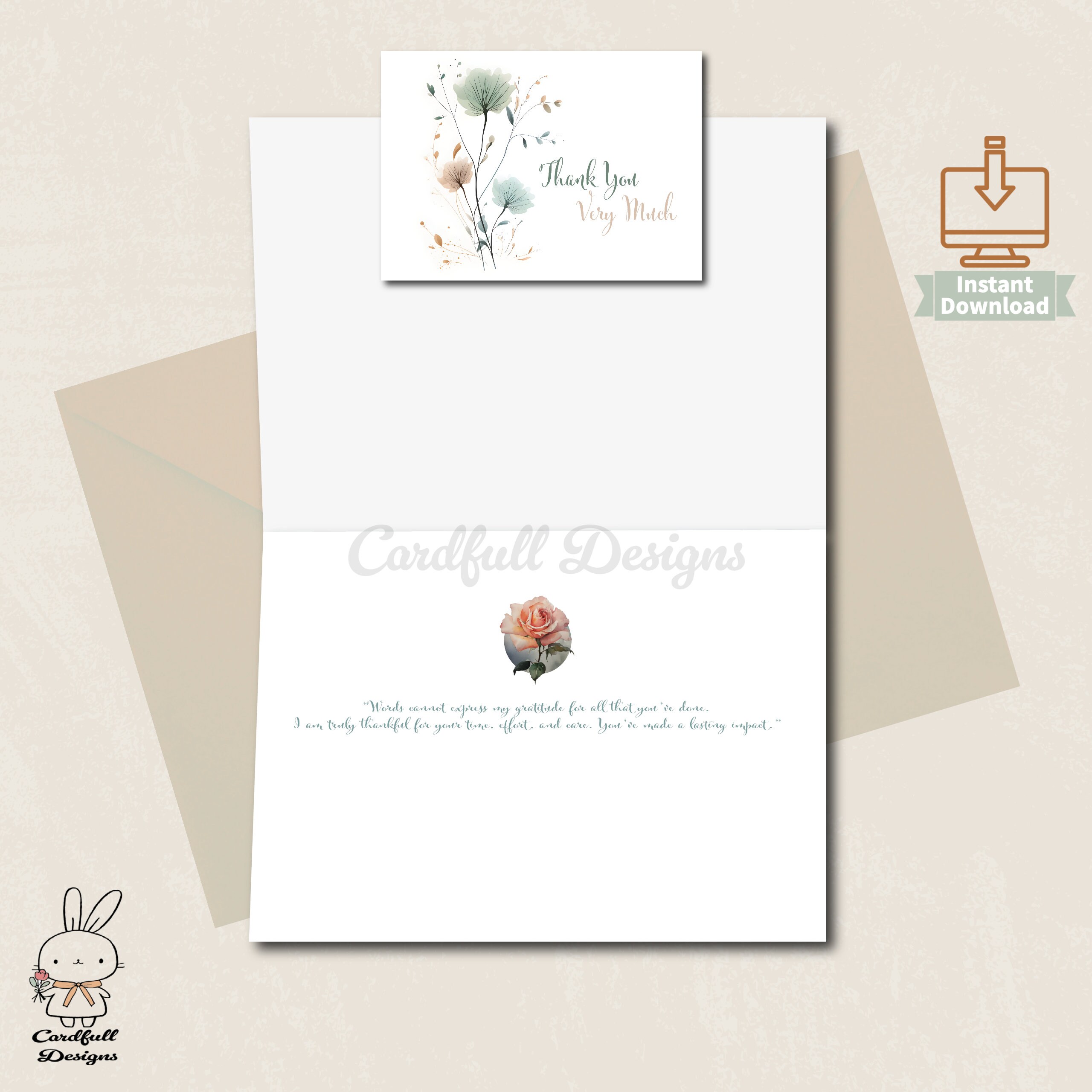 Thank You Printable Card / Instant Download PDF / Thank You ...