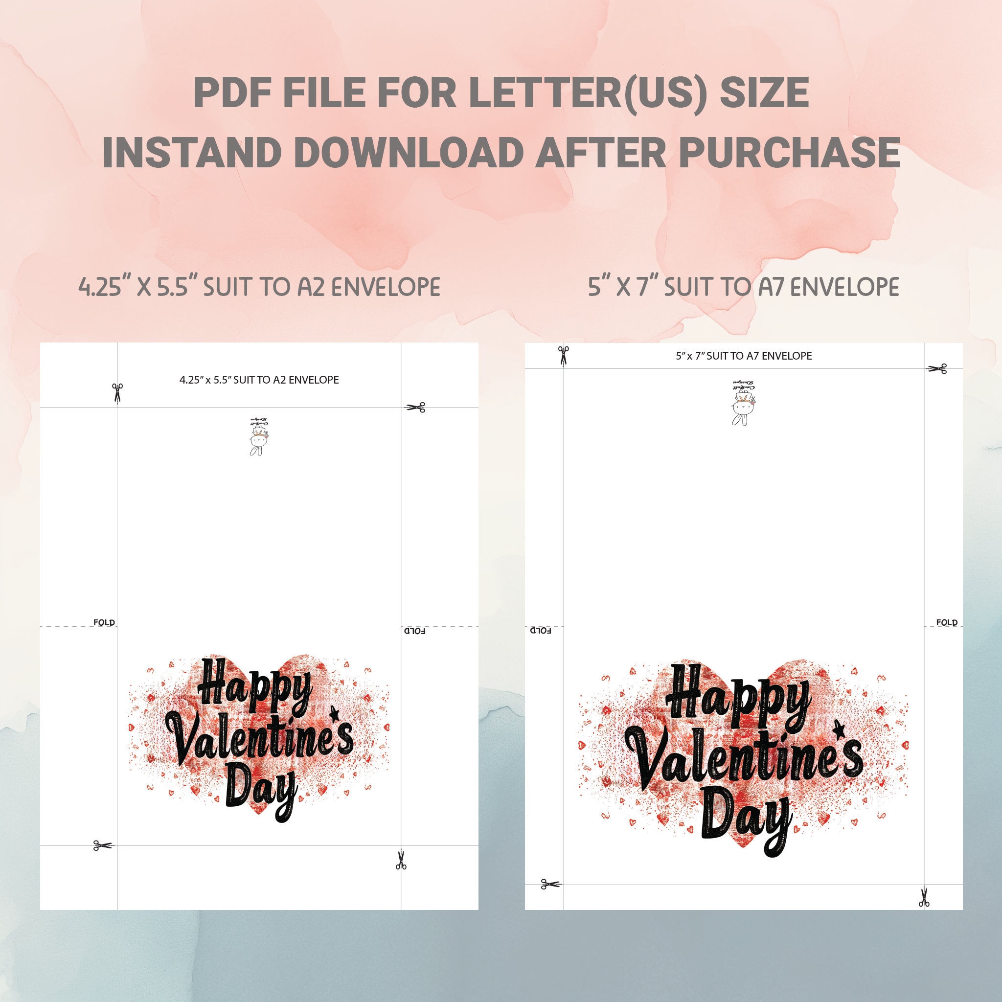 Instant Download Valentine's Day Card / Printable PDF Template / Fit to ...