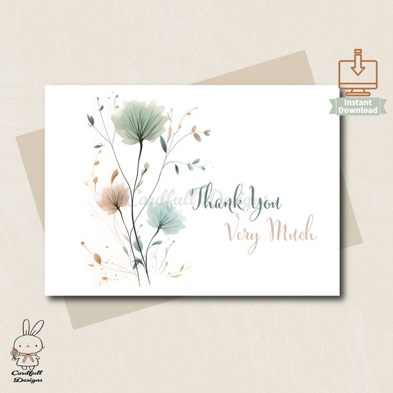 Thank You Printable Card / Instant Download PDF / Thank You ...