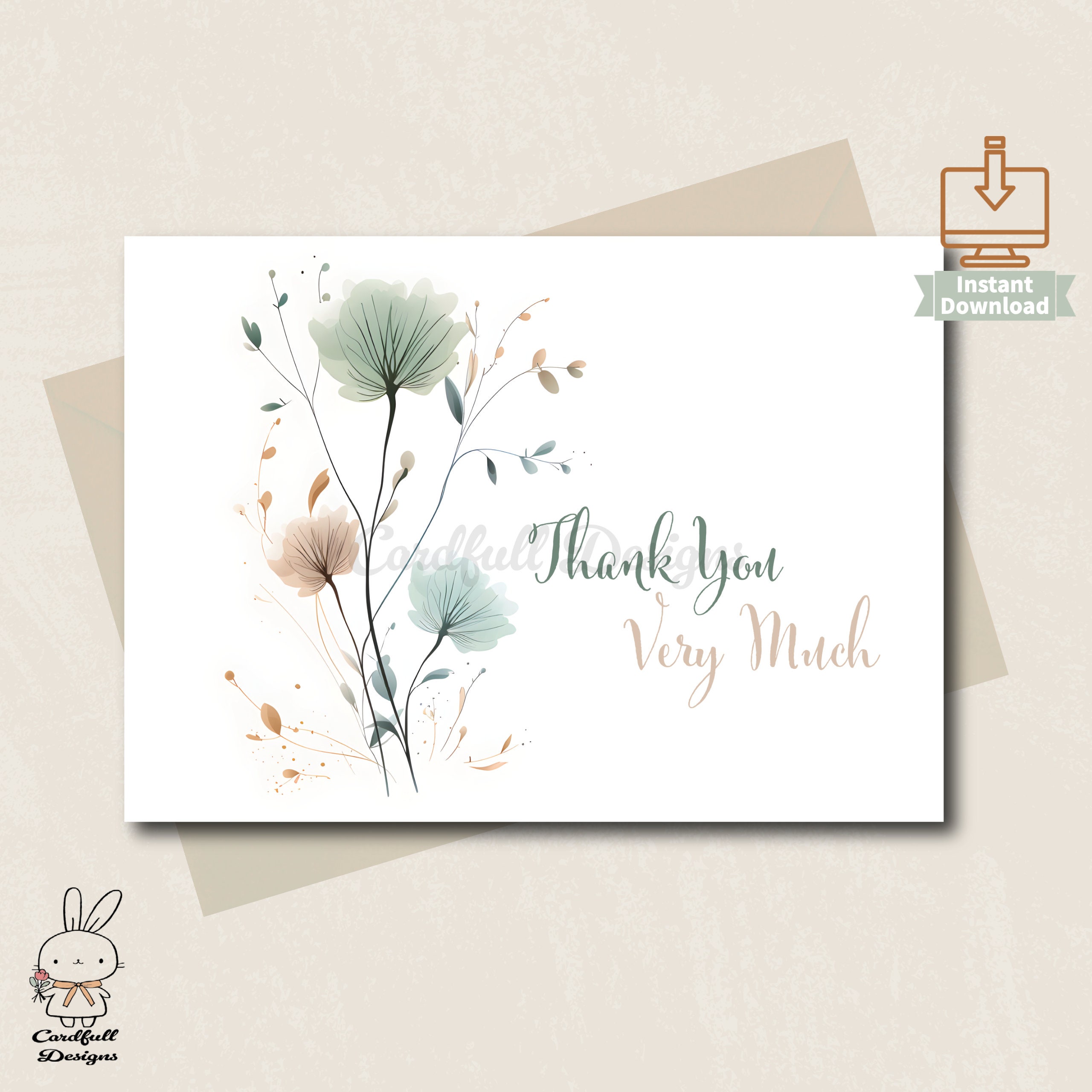 Thank You Printable Card / Instant Download PDF / Thank You ...