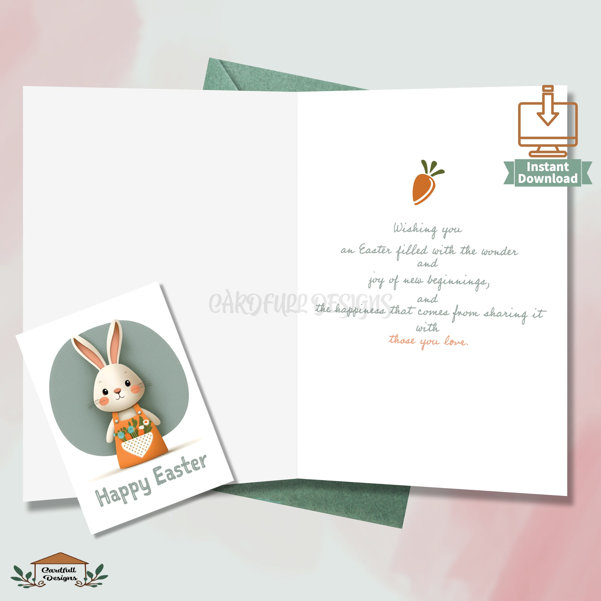 Happy Easter Printable Card / Instant Download PDF / Easter Bunny ...