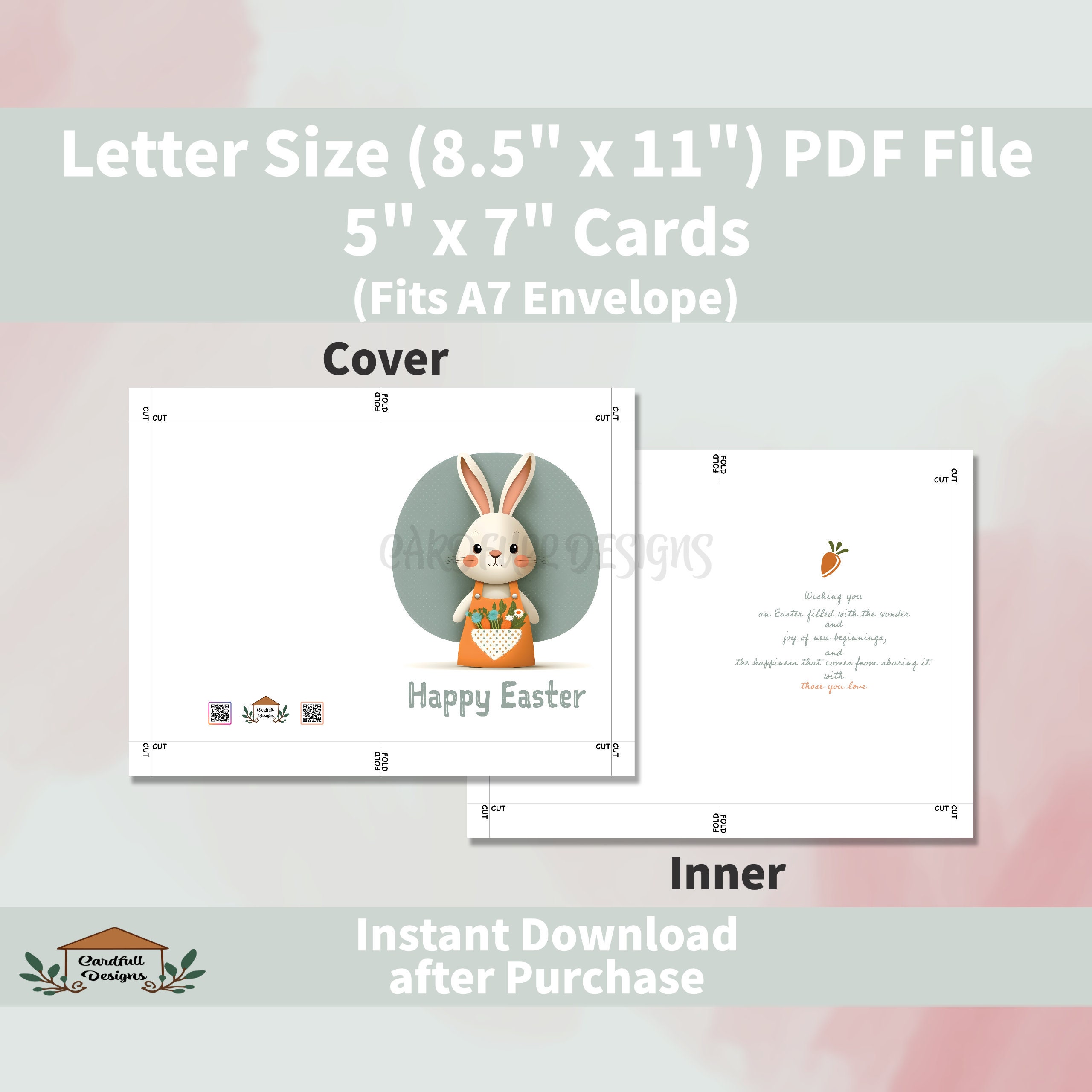 Happy Easter Printable Card / Instant Download PDF / Easter Bunny ...