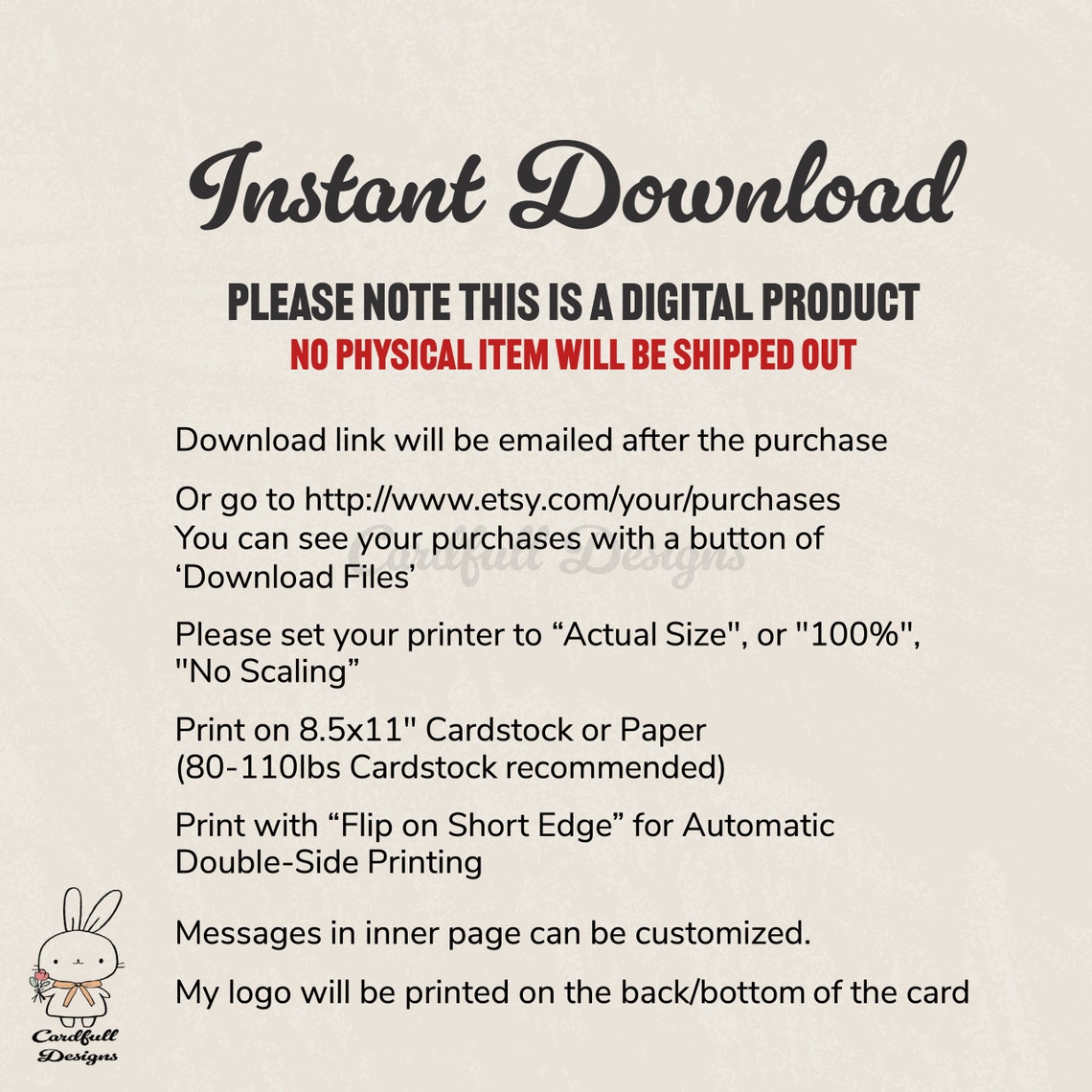 Thank You Printable Card / Instant Download PDF / Thank You ...