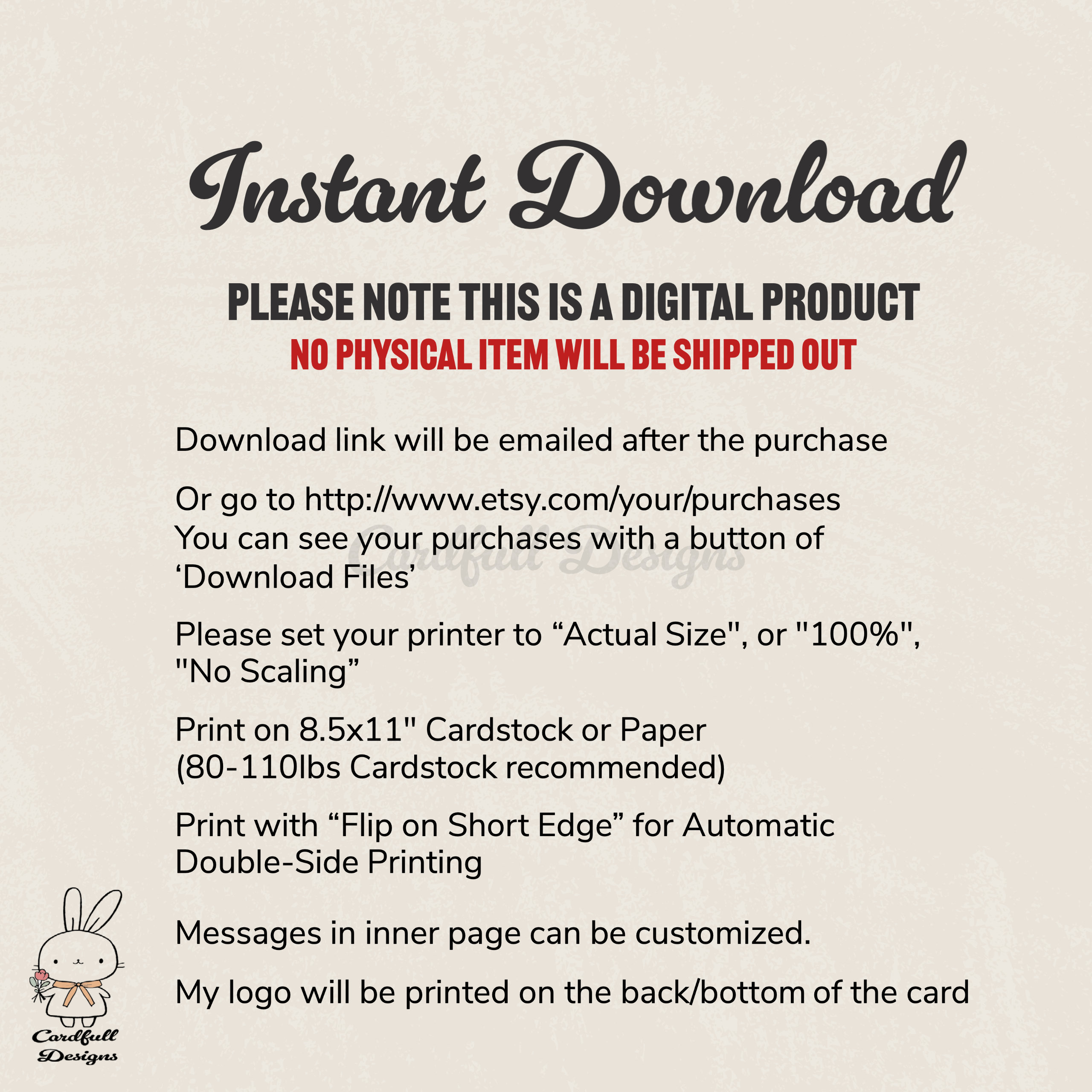 Thank You Printable Card / Instant Download PDF / Thank You ...