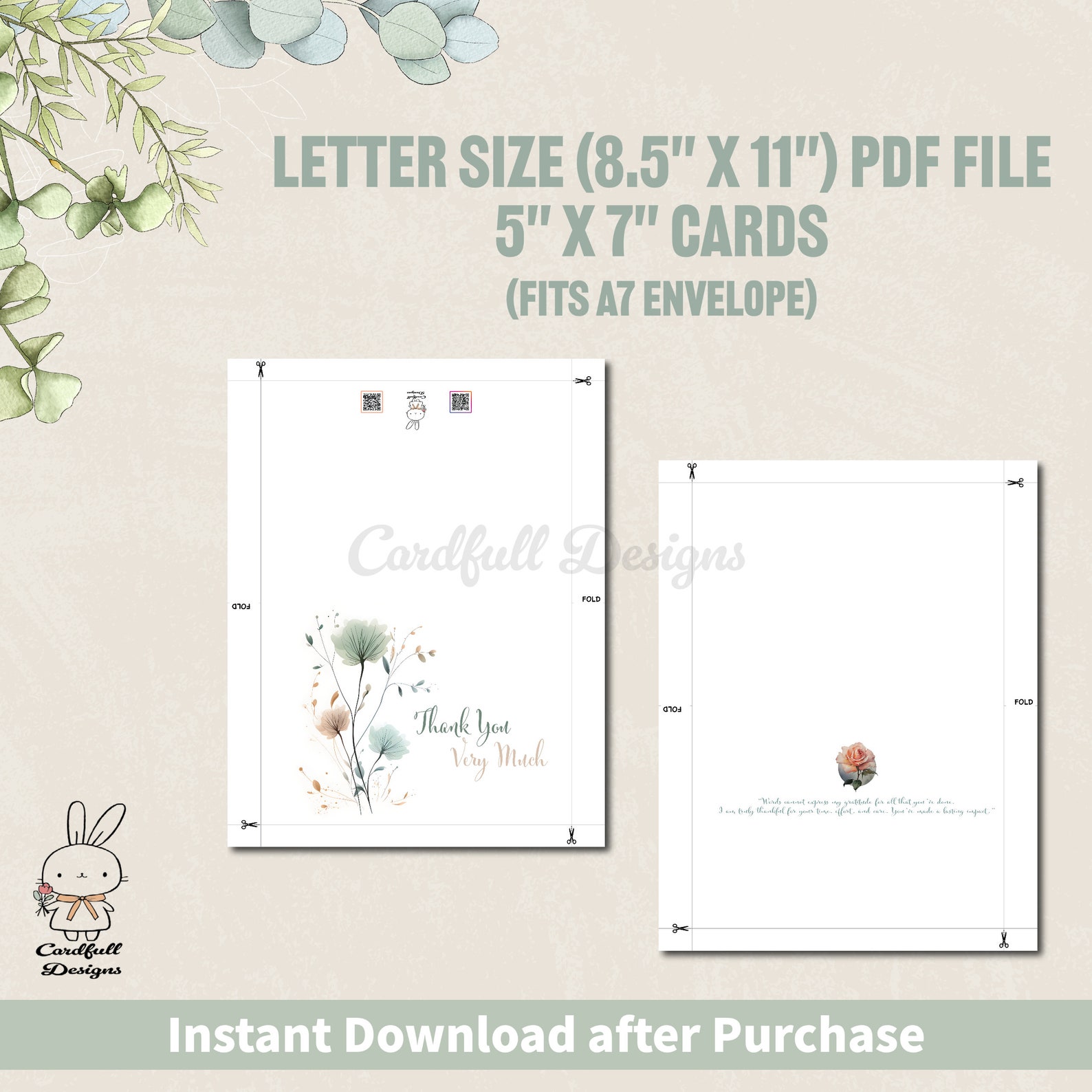 Thank You Printable Card / Instant Download PDF / Thank You ...