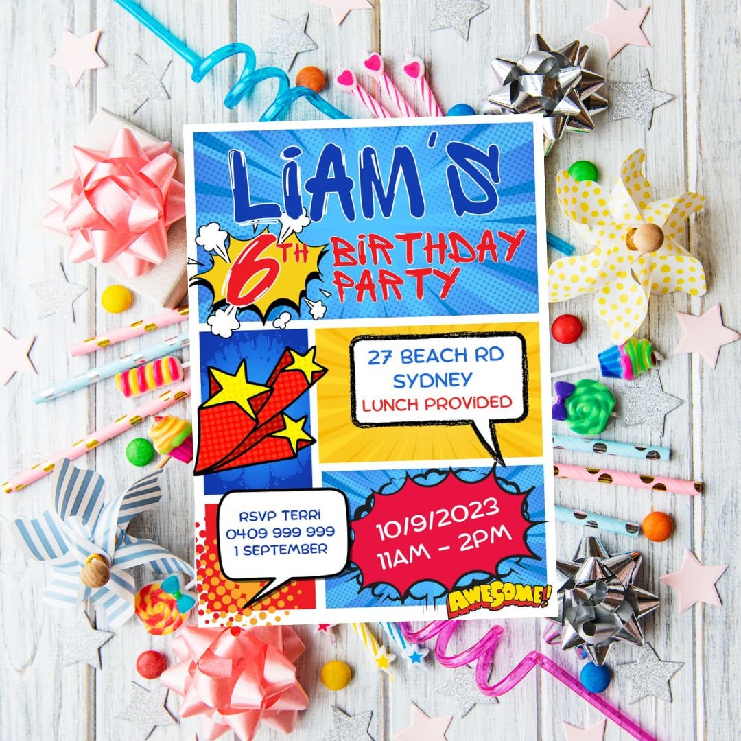 Comic Birthday Invitation - Etsy