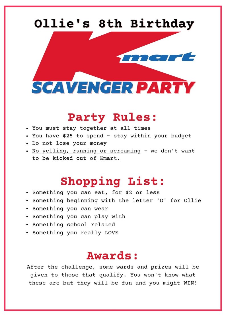 Scavenger Hunt / Challenge Invitation - Etsy