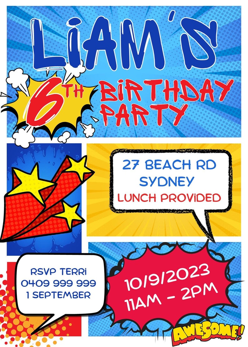 Comic Birthday Invitation - Etsy