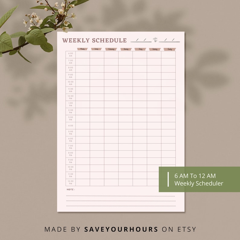 18 Hour Weekly Planner, Weekly Planner Printable, Week at a Glance ...