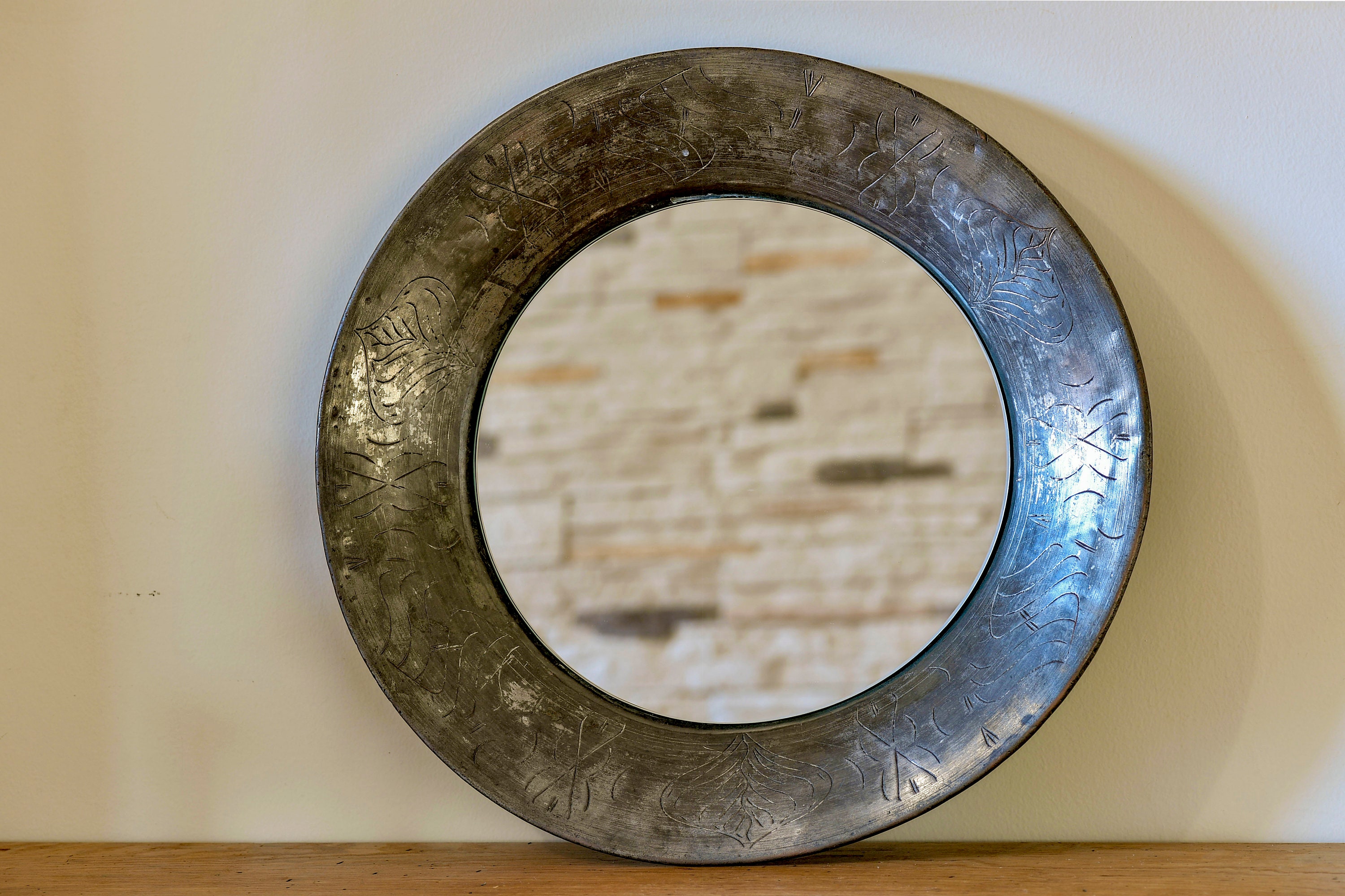 Antique Copper Plate Mirror, Round Wall Mirror, Gilded Mirror, Antique ...