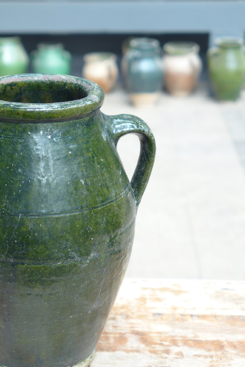 Dark Green Terracotta Pot, Antique Clay Pot, Antique Vase, Coffee Table Decor, Rustic Vase, Wabi ...