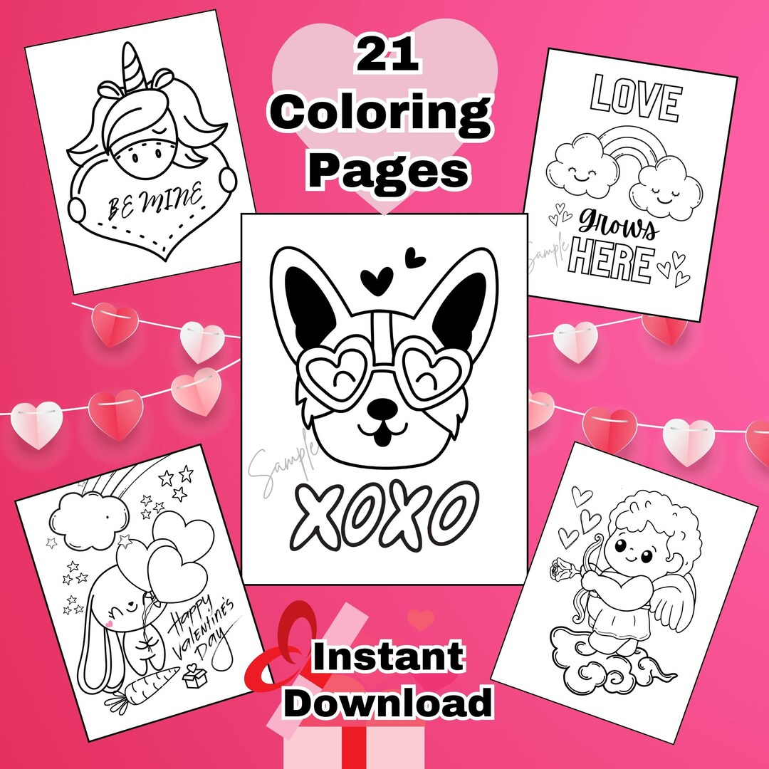 Valentine Coloring Pages, Printable Valentine, Coloring Page Set ...