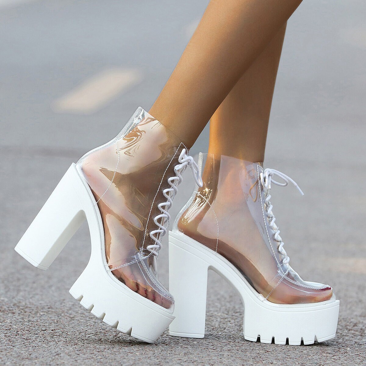 der Verkehr Tücken Mikrowelle clear heel boots sprechen Aufsatz Offenlegen