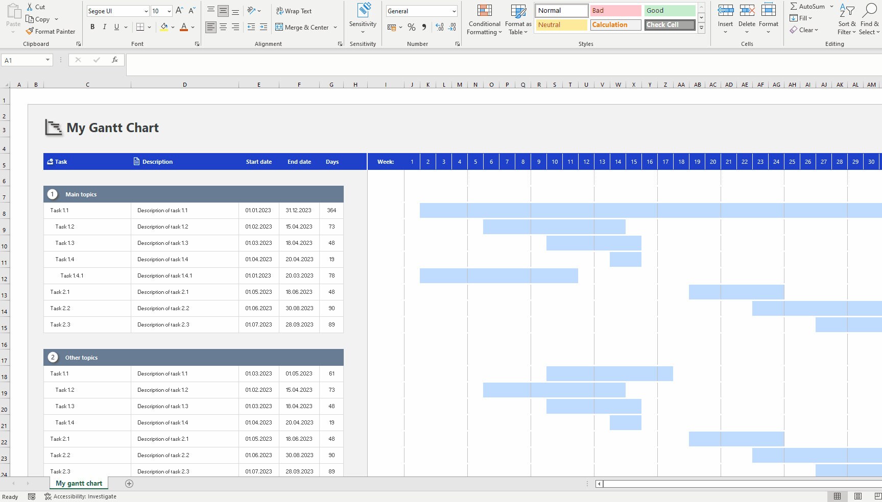 Simple Modern Gantt Chart Excel Template - Etsy