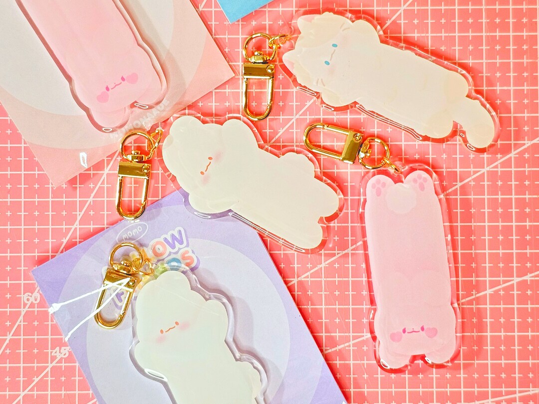 Cute Rabbit and Cat Acrylic Keychain Cute Animal Keychain With Epoxy - Etsy