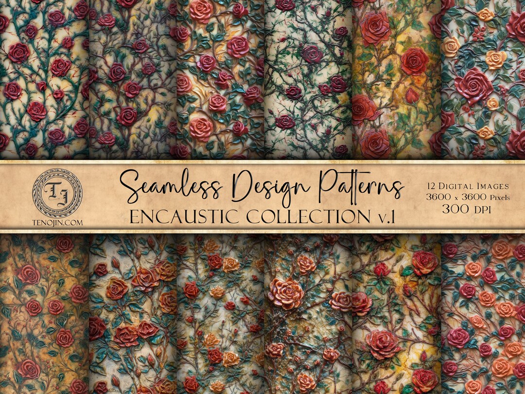 Encaustic Design Patterns, Seamless Pattern Set, Encaustic Art Digital ...