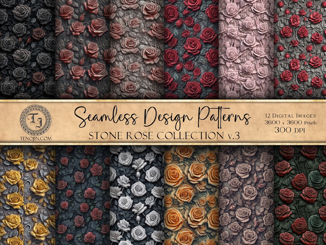 Stone Rose Digital Design Papers Seamless Pattern Set Floral Design ...