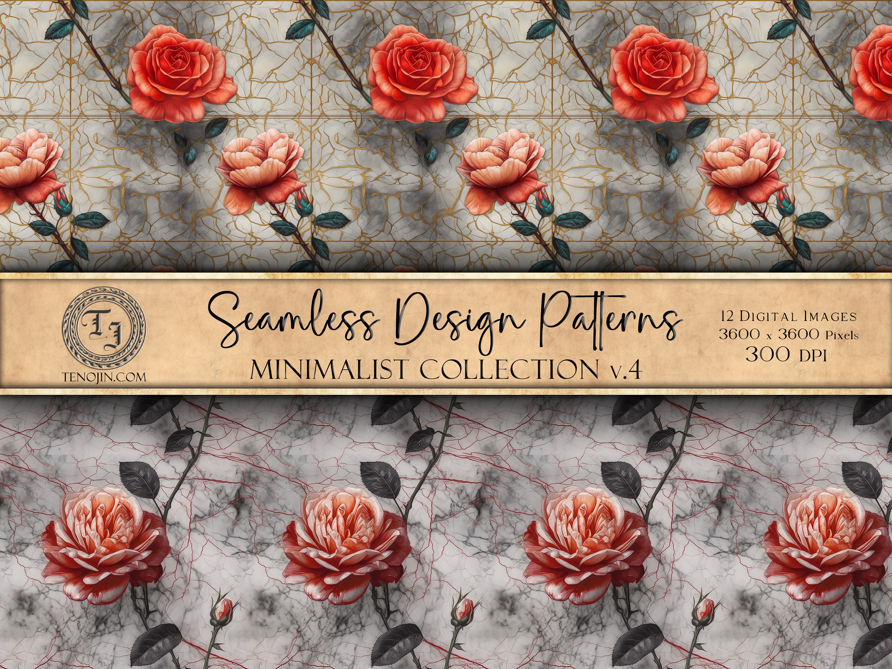 Minimalist Digital Design Paper Seamless Floral Pattern Set Flower ...