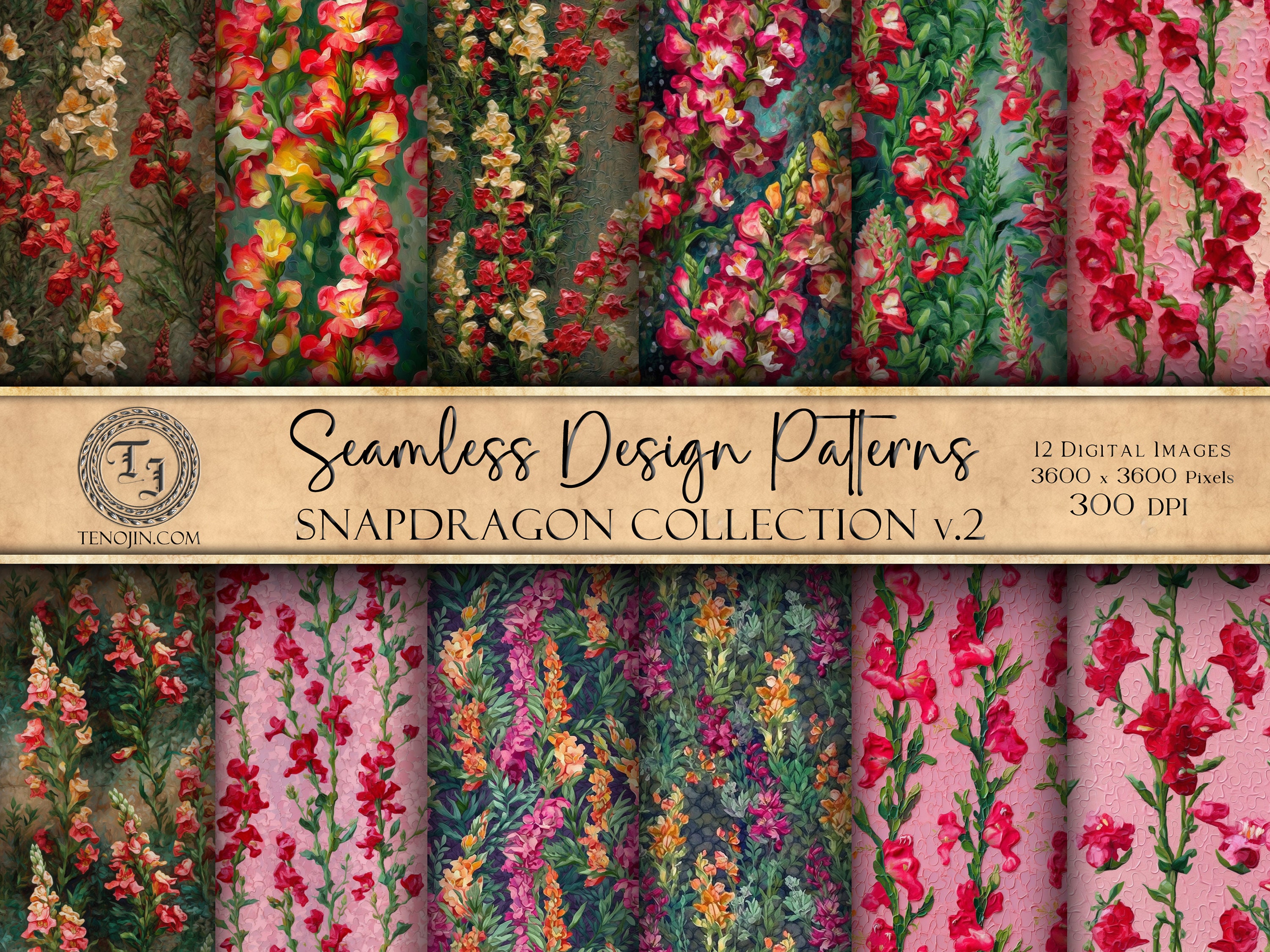 Snapdragon Digital Design Papers Seamless Flower Pattern Art Set ...