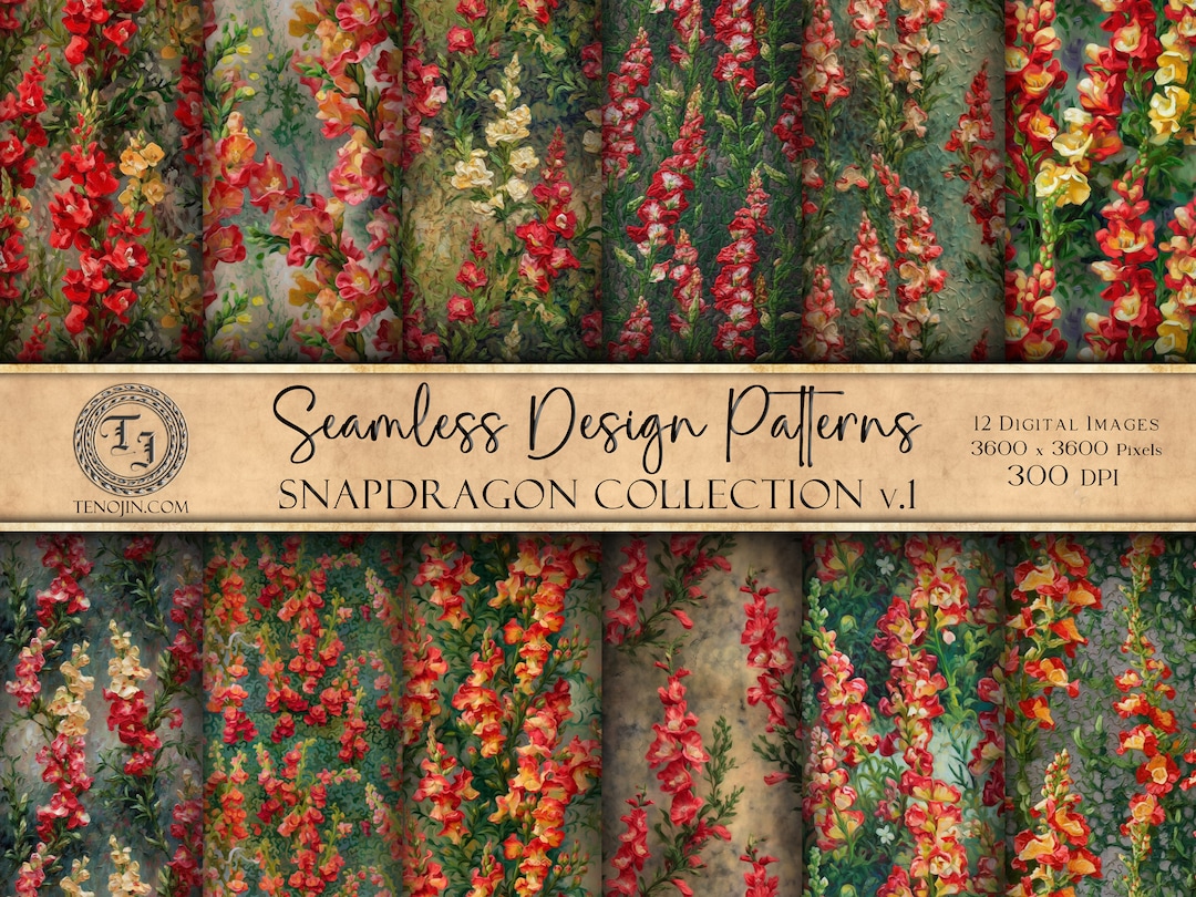 Snapdragon Digital Design Papers Seamless Flower Pattern Art Set ...