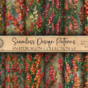 Snapdragon Digital Design Papers Seamless Flower Pattern Art Set ...