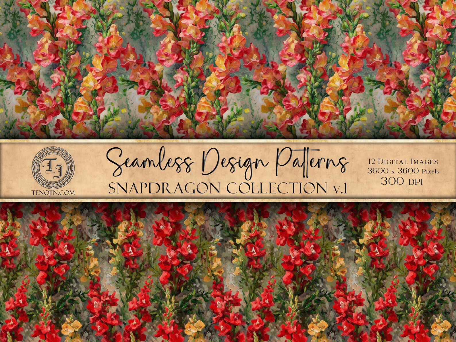 Snapdragon Digital Design Papers Seamless Flower Pattern Art Set ...