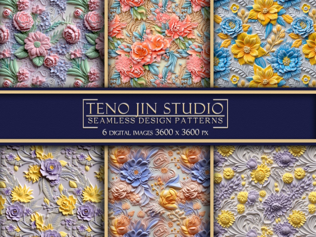 Flower Design Pattern Set, Seamless Botanical Mural Paper, Flower ...