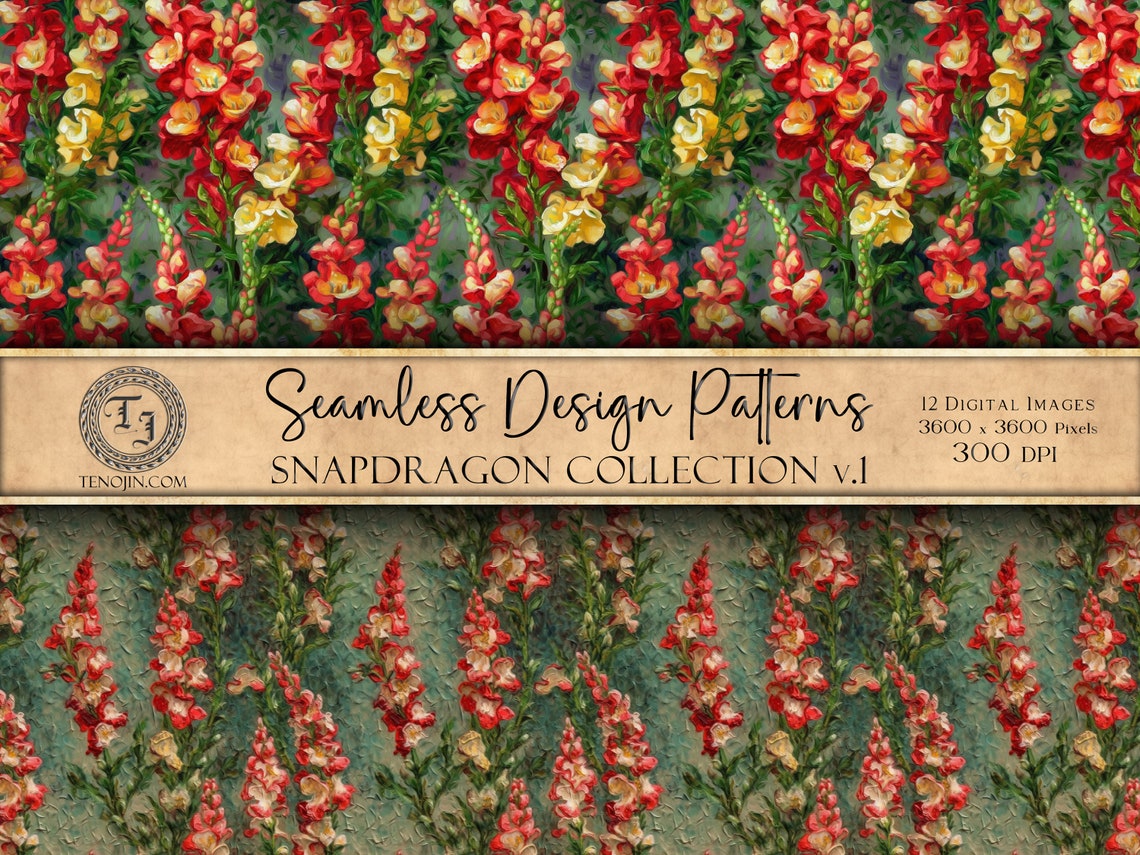 Snapdragon Digital Design Papers Seamless Flower Pattern Art Set ...