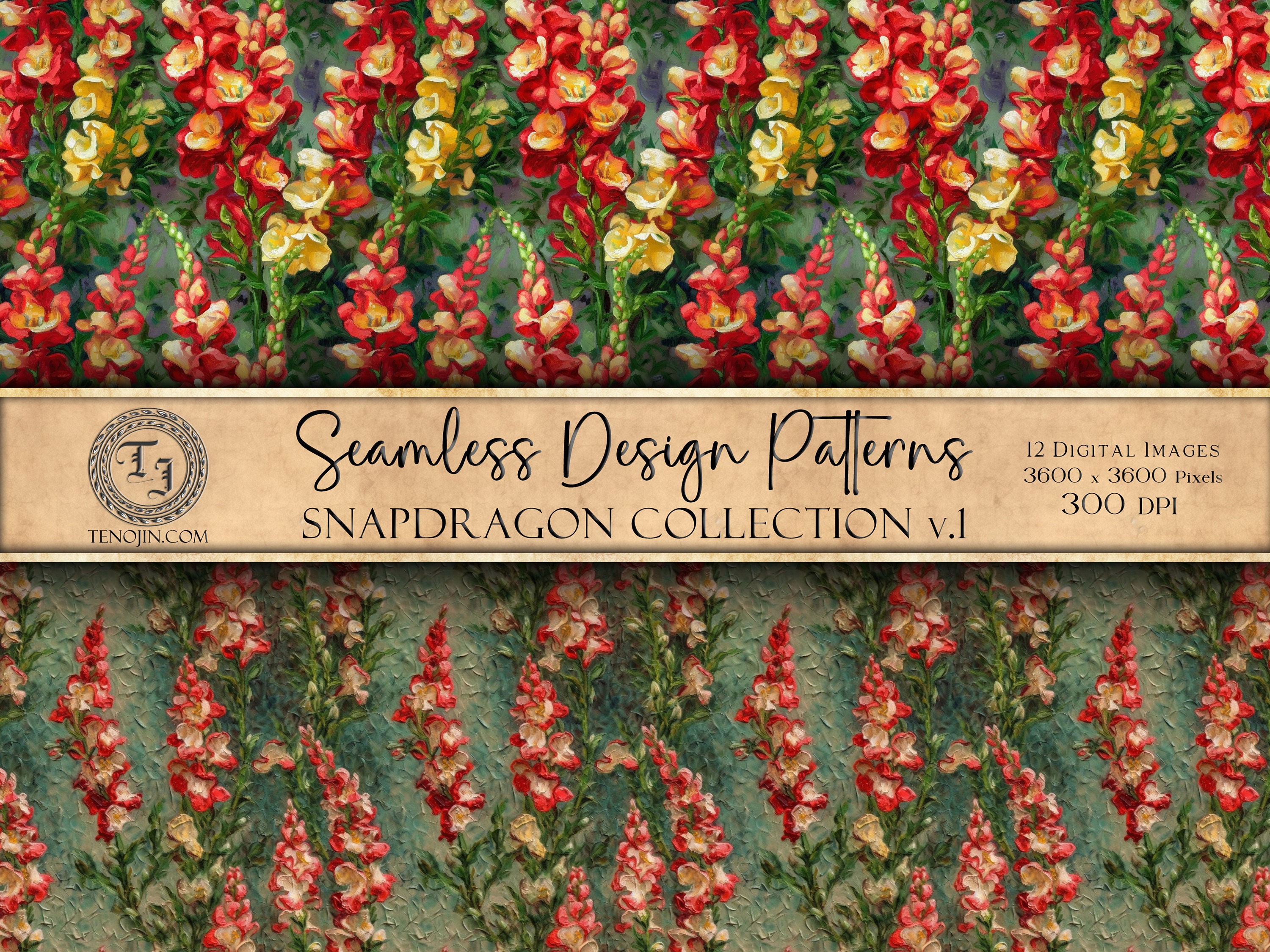Snapdragon Digital Design Papers Seamless Flower Pattern Art Set ...