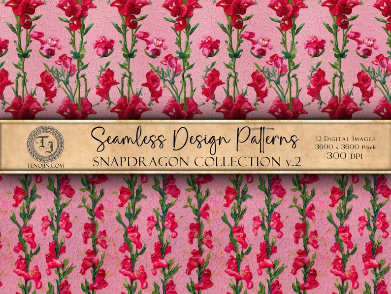 Snapdragon Digital Design Papers Seamless Flower Pattern Art Set ...