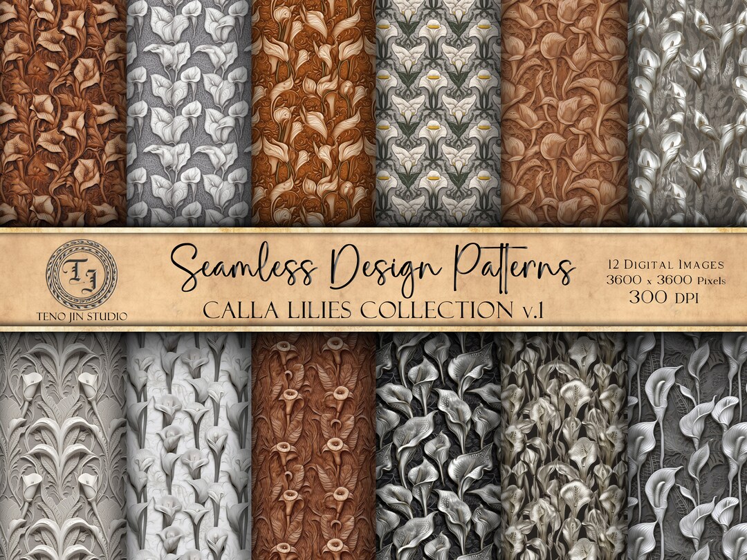Calla Lilies Digital Design Paper Seamless Pattern Set Lily Flower ...