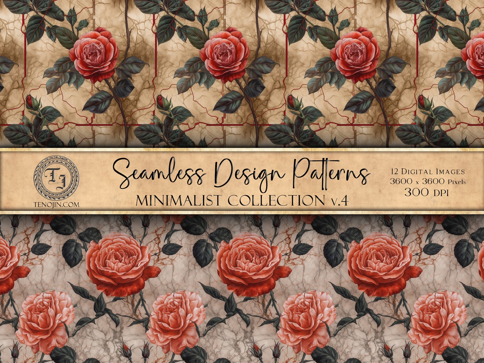 Minimalist Digital Design Paper Seamless Floral Pattern Set Flower ...