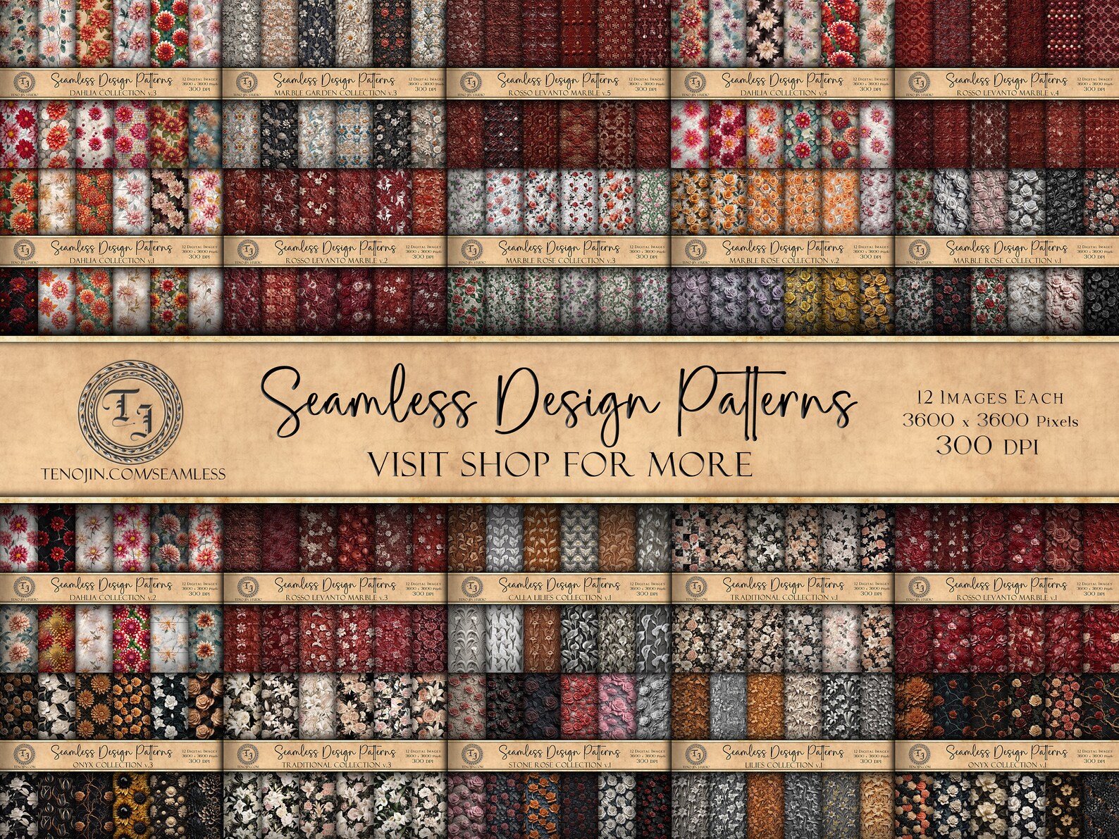 Minimalist Digital Design Paper Seamless Floral Pattern Set Flower ...