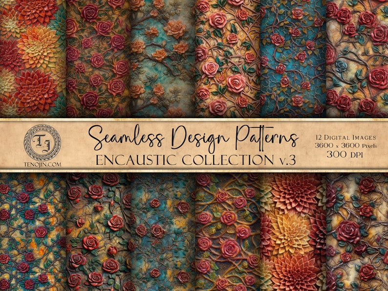 Encaustic Design Patterns, Seamless Pattern Set, Encaustic Art Digital ...