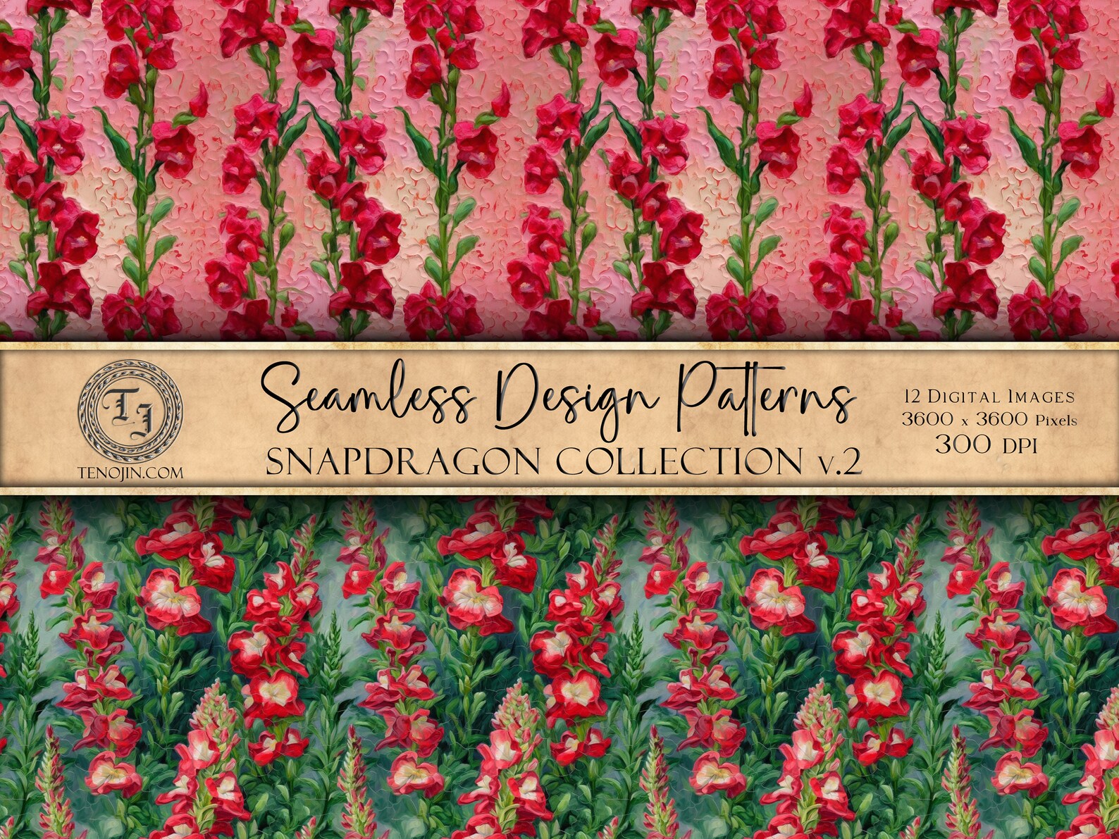 Snapdragon Digital Design Papers Seamless Flower Pattern Art Set ...