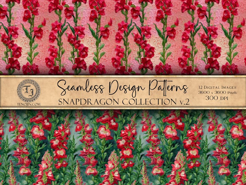 Snapdragon Digital Design Papers Seamless Flower Pattern Art Set ...
