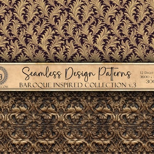 Baroque Digital Design Papers, Seamless Leaves Pattern Set, Foliage ...