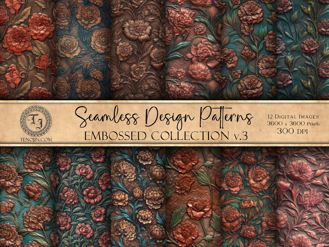 Embossed Design Patterns Seamless Pattern Set Embossed Art Digital ...
