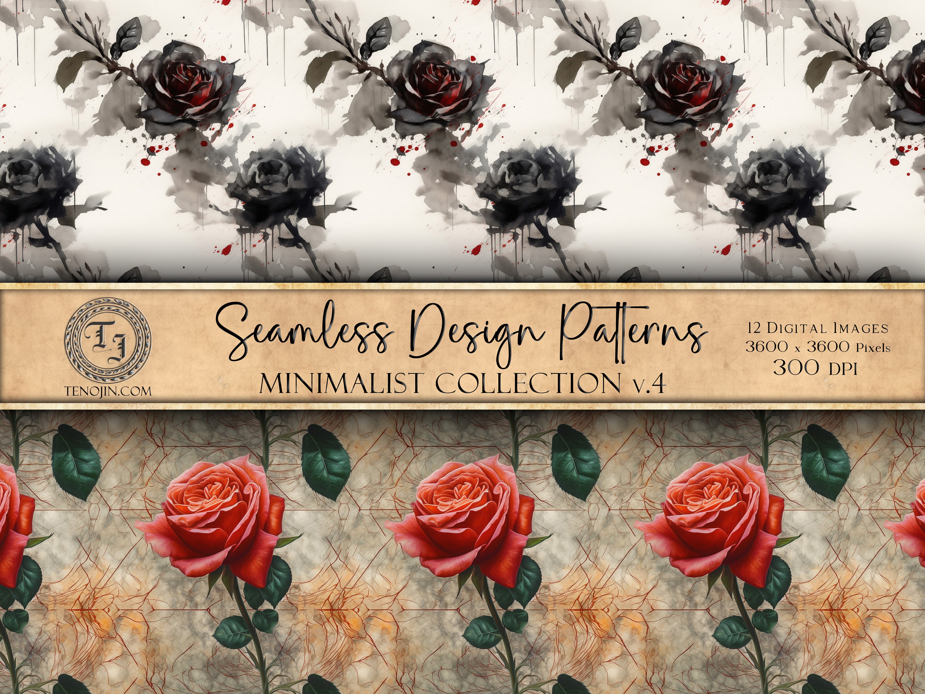 Minimalist Digital Design Paper Seamless Floral Pattern Set Flower ...