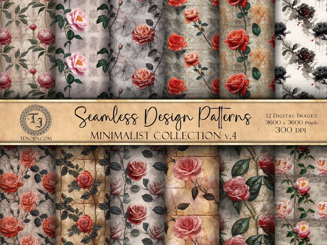 Minimalist Digital Design Paper Seamless Floral Pattern Set Flower ...