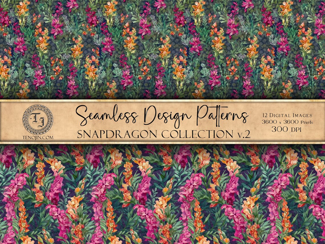 Snapdragon Digital Design Papers Seamless Flower Pattern Art Set ...