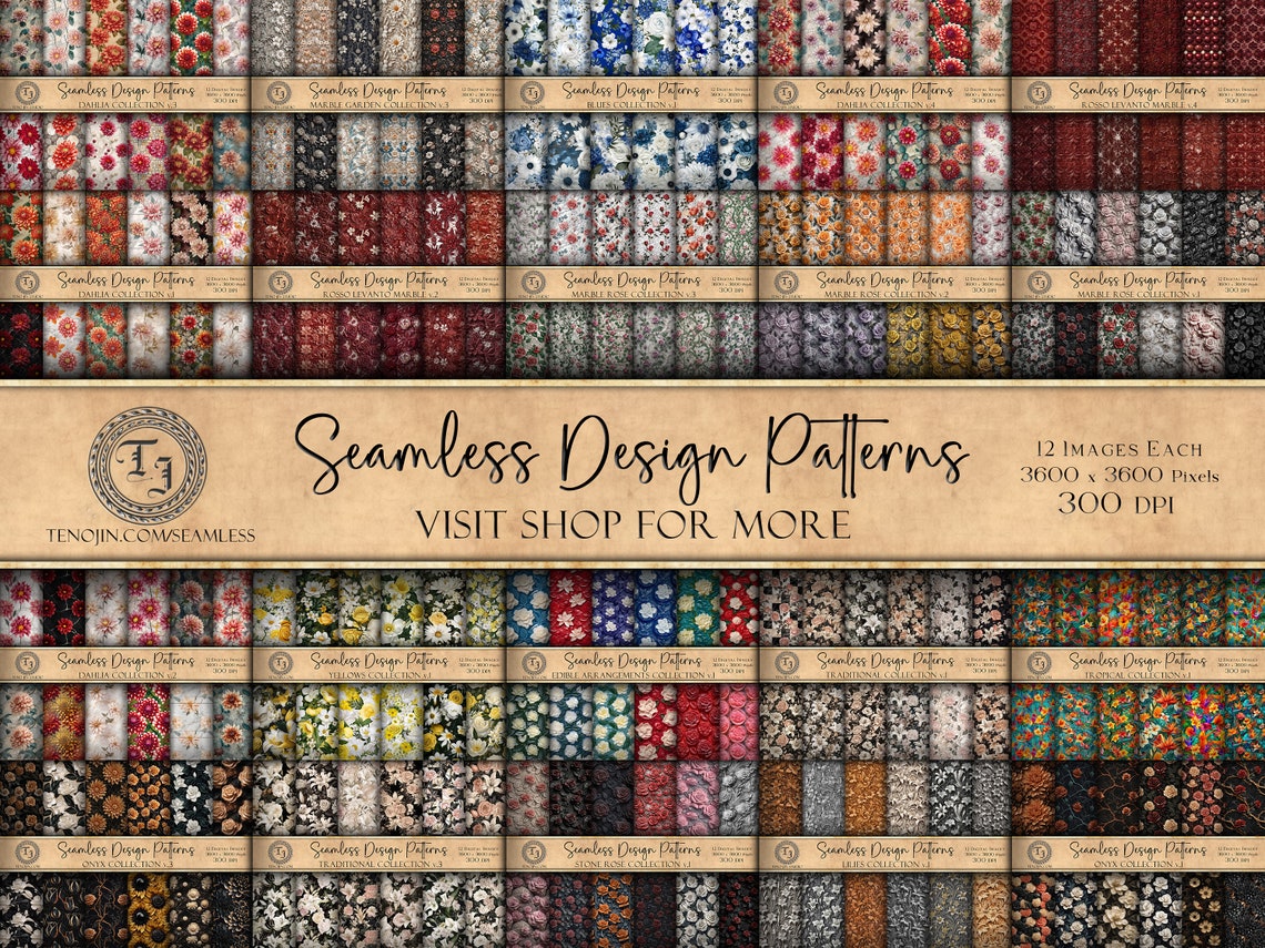 Snapdragon Digital Design Papers Seamless Flower Pattern Art Set ...