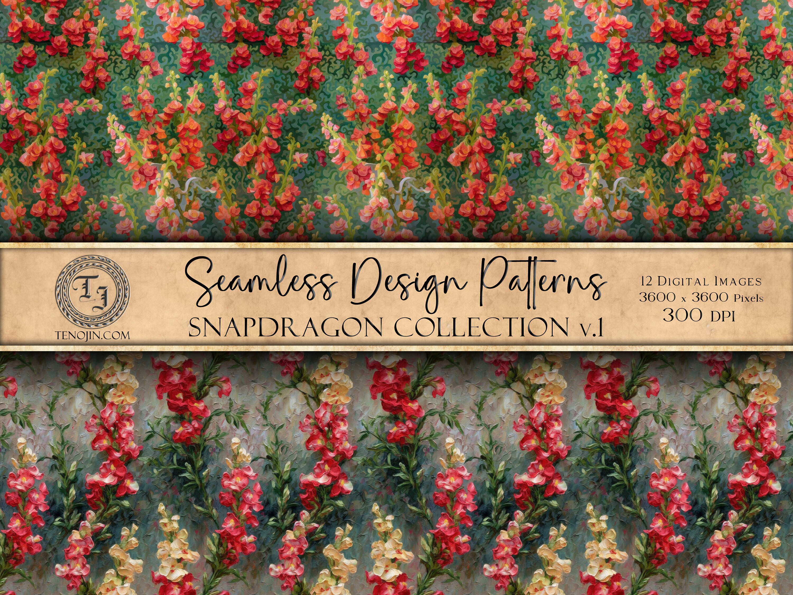Snapdragon Digital Design Papers Seamless Flower Pattern Art Set ...