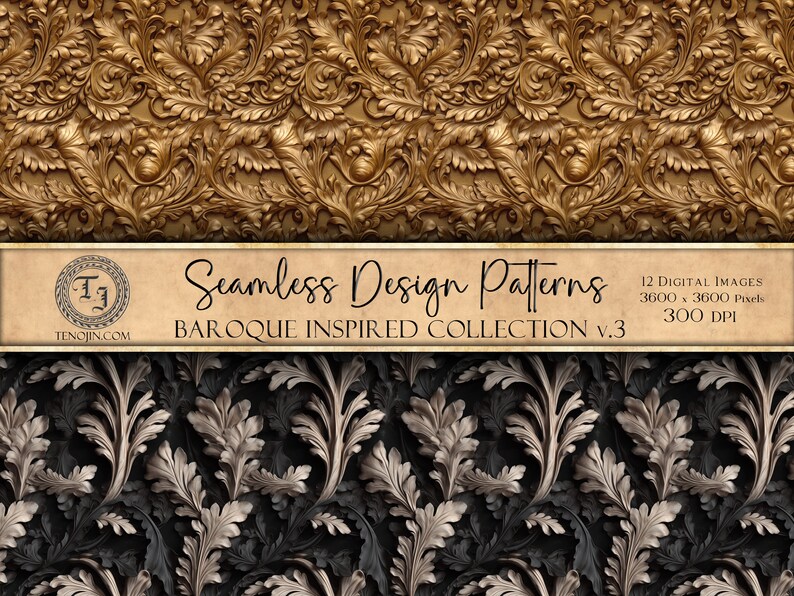 Baroque Digital Design Papers Seamless Leaves Pattern Set - Etsy