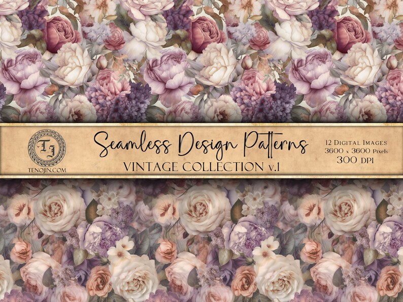 Vintage Digital Design Paper Seamless Floral Pattern Set - Etsy