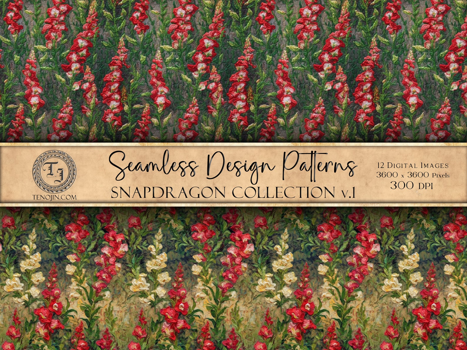 Snapdragon Digital Design Papers Seamless Flower Pattern Art Set ...