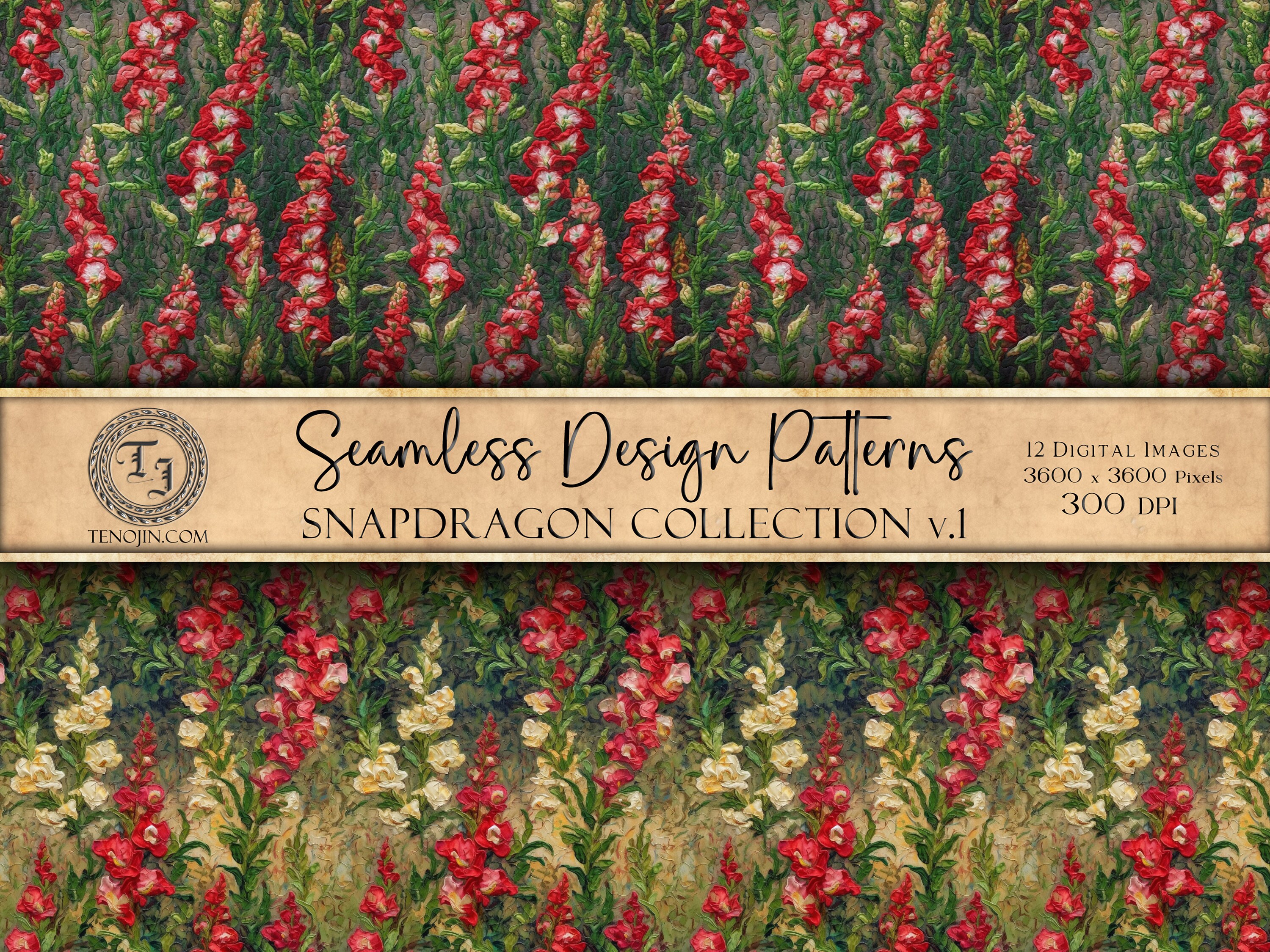 Snapdragon Digital Design Papers Seamless Flower Pattern Art Set ...