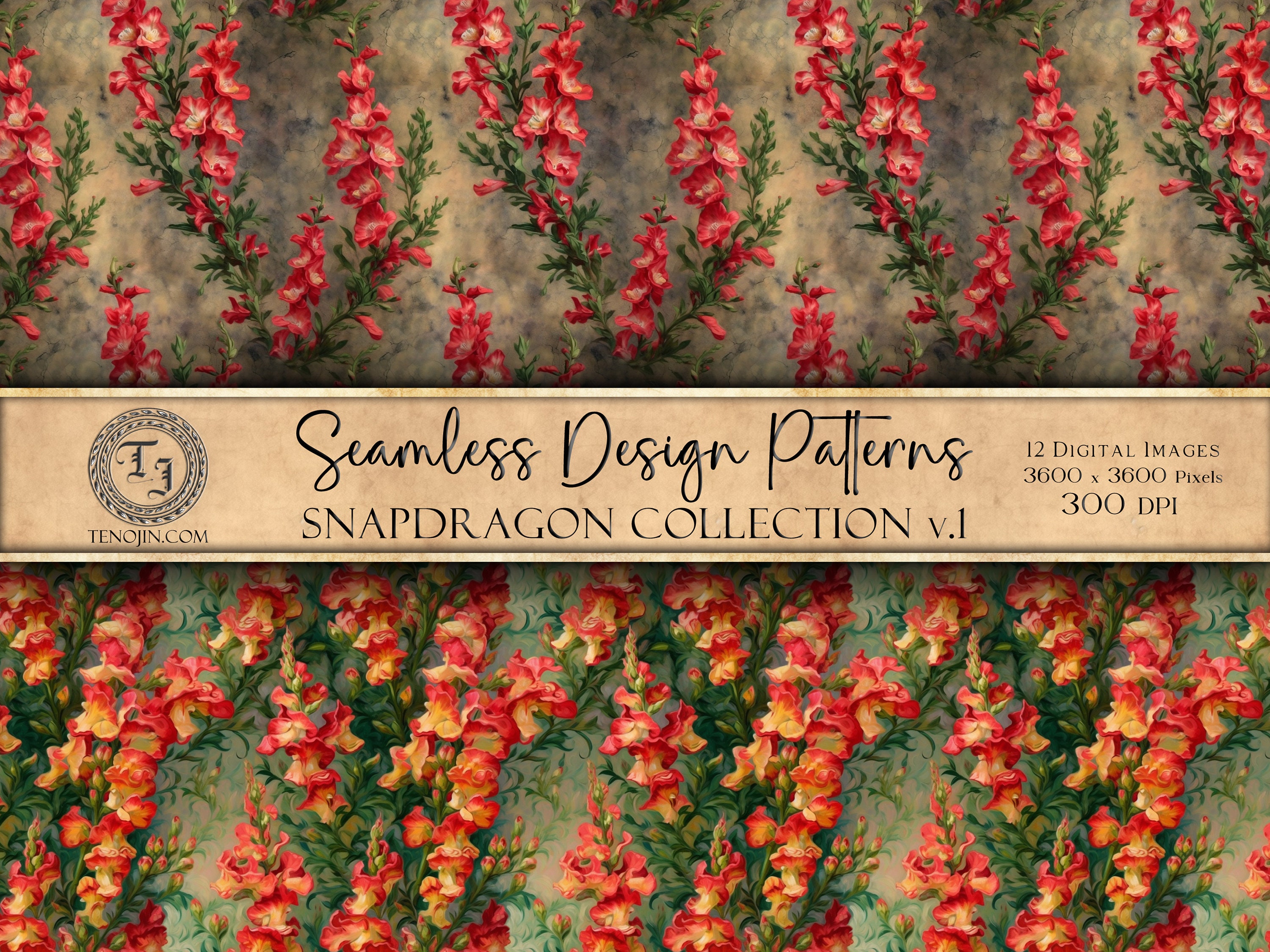 Snapdragon Digital Design Papers Seamless Flower Pattern Art Set ...