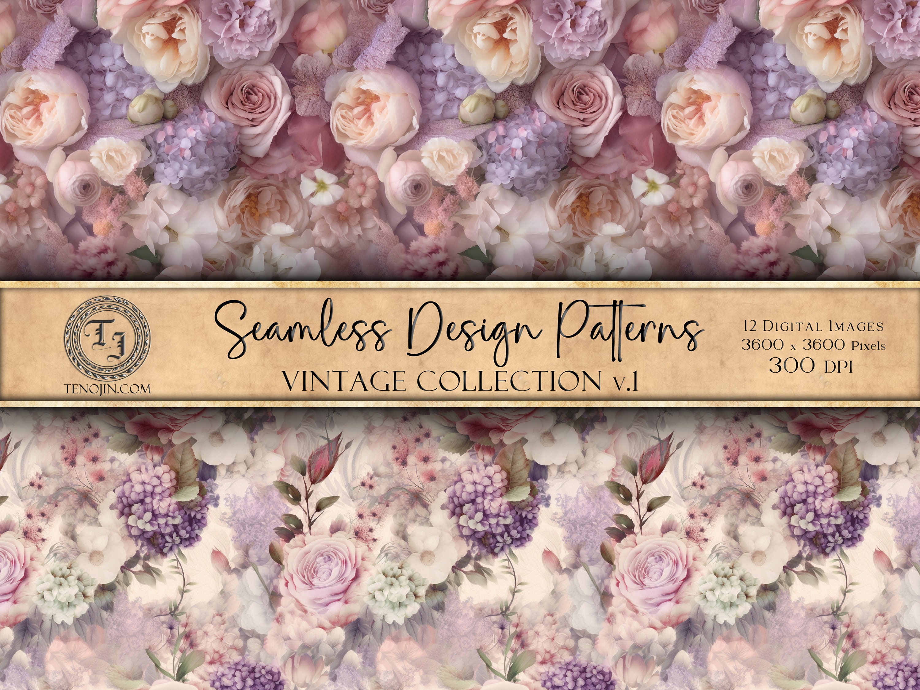 Vintage Digital Design Paper Seamless Floral Pattern Set Flower ...